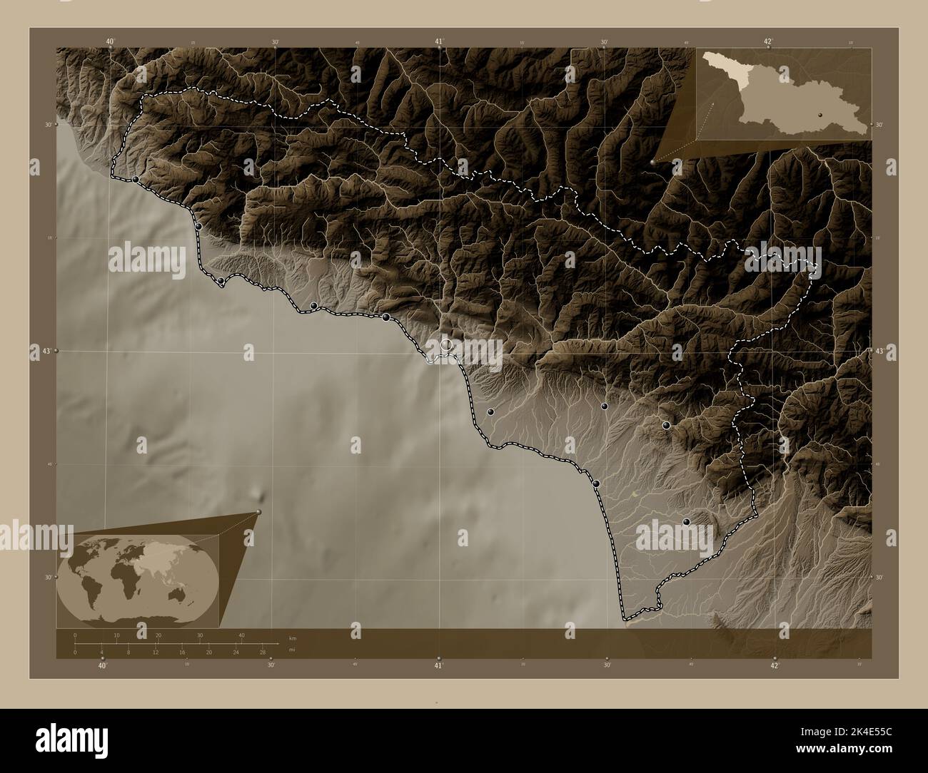 Abkhazia, autonomous republic of Georgia. Elevation map colored in ...