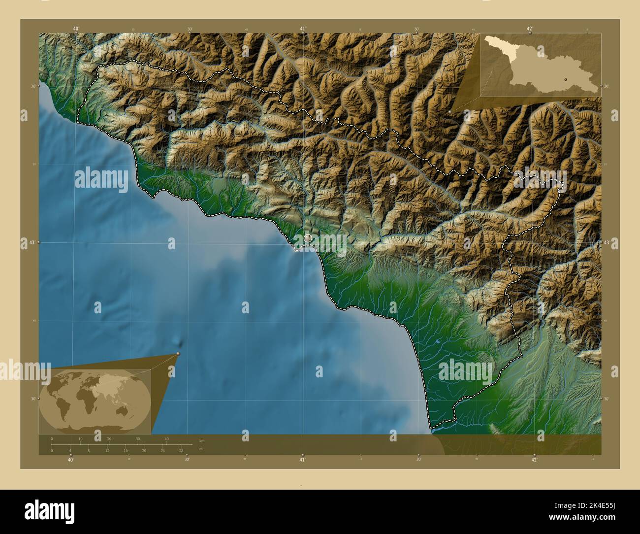 Abkhazia, autonomous republic of Georgia. Colored elevation map with ...
