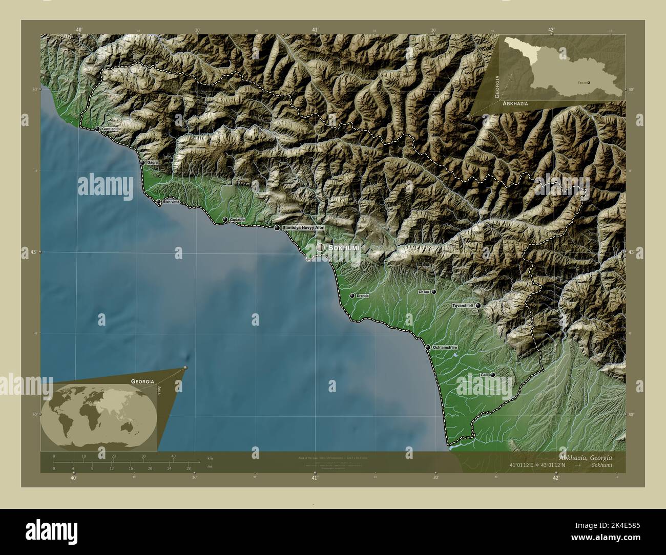 Abkhazia, autonomous republic of Georgia. Elevation map colored in wiki ...