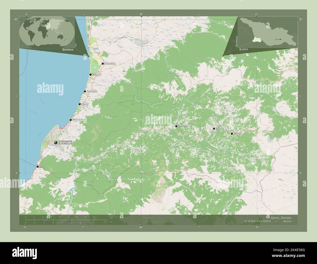 Ajaria, autonomous republic of Georgia. Open Street Map. Locations and ...