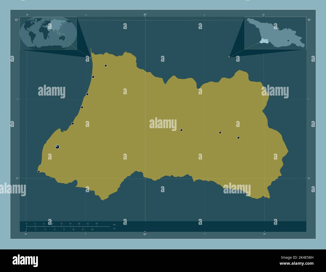 Ajaria, autonomous republic of Georgia. Solid color shape. Locations of ...