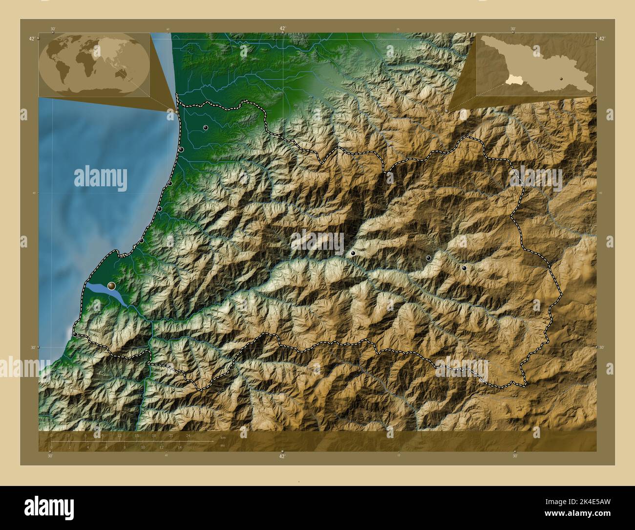 Ajaria, autonomous republic of Georgia. Colored elevation map with ...