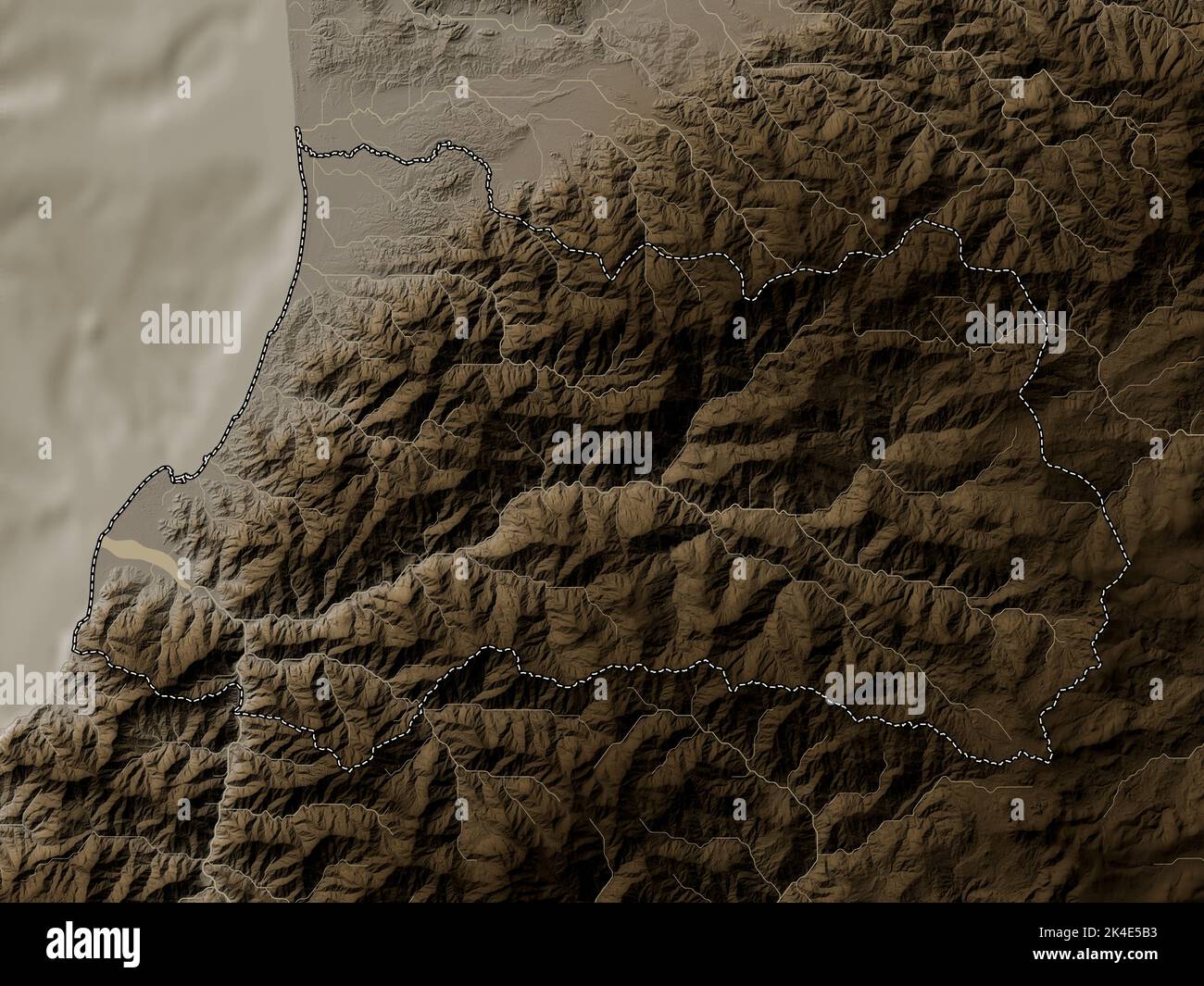 Ajaria, autonomous republic of Georgia. Elevation map colored in sepia ...