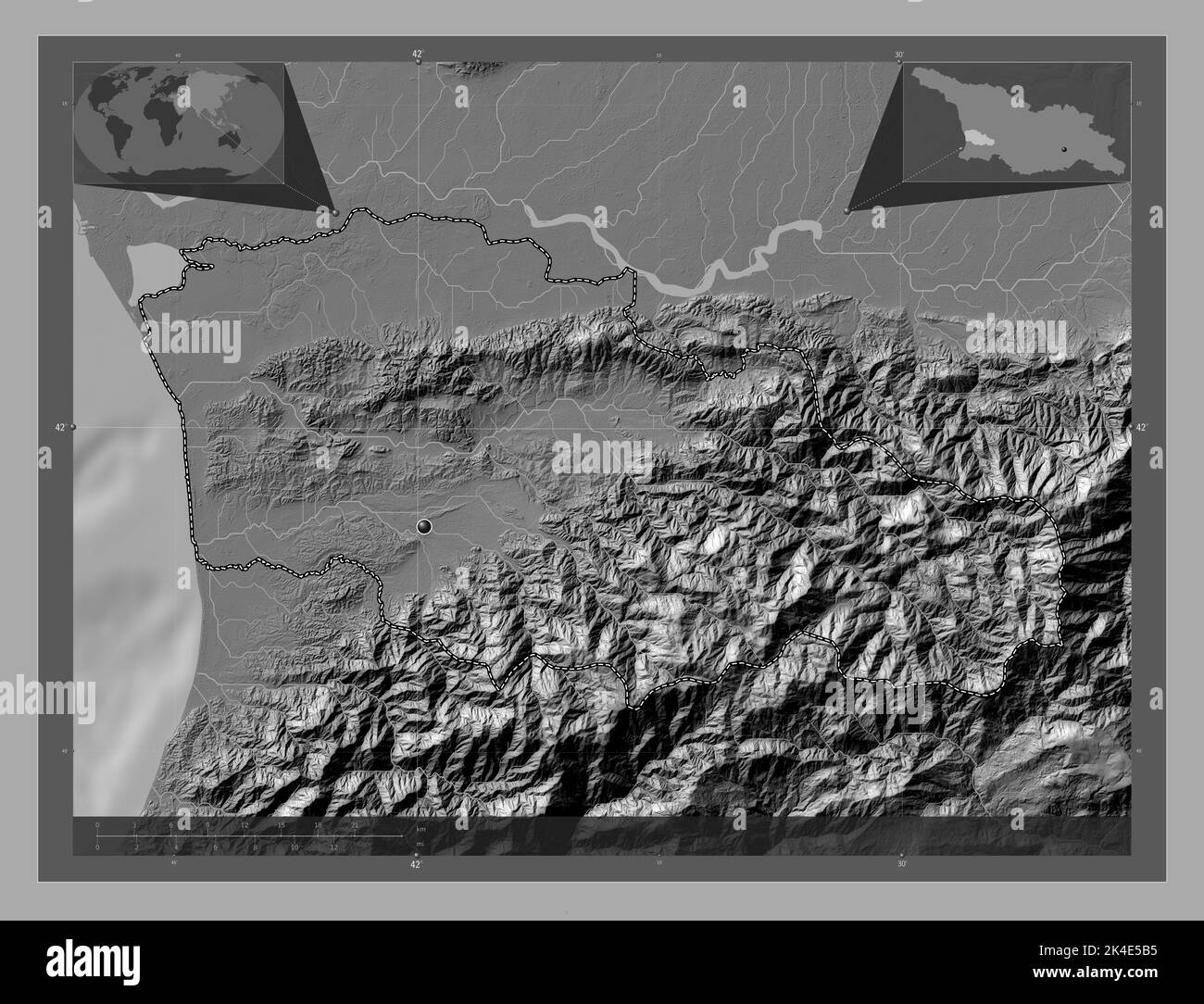 Guria, region of Georgia. Bilevel elevation map with lakes and rivers ...