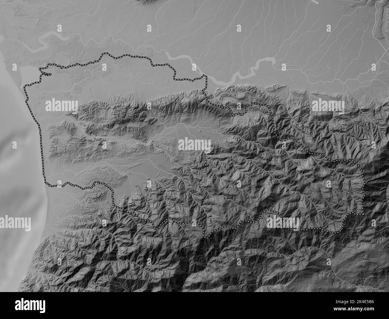 Guria, region of Georgia. Grayscale elevation map with lakes and rivers ...