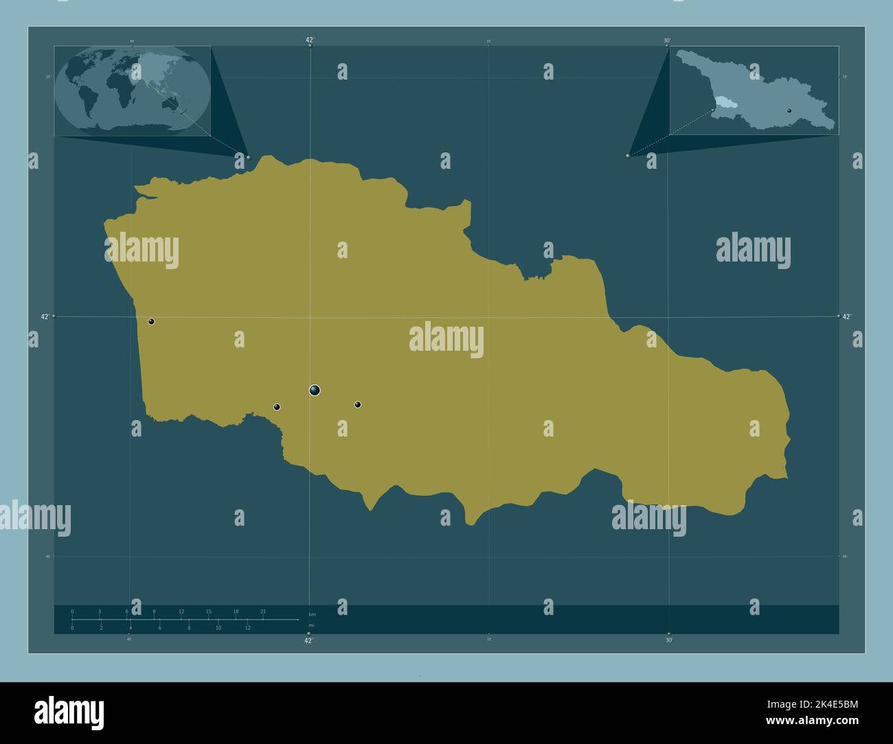 Guria, region of Georgia. Solid color shape. Locations of major cities ...
