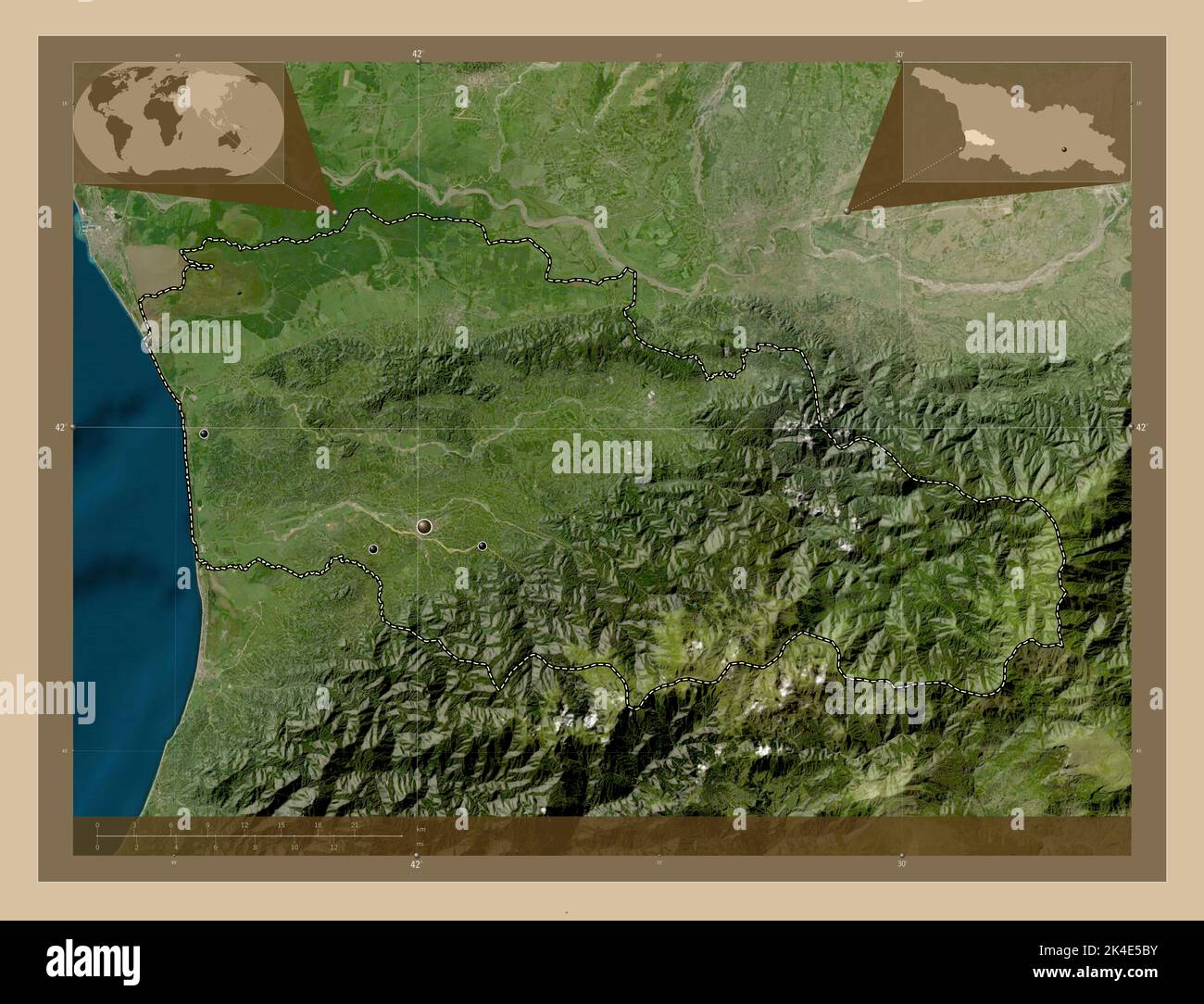 Guria, region of Georgia. Low resolution satellite map. Locations of ...
