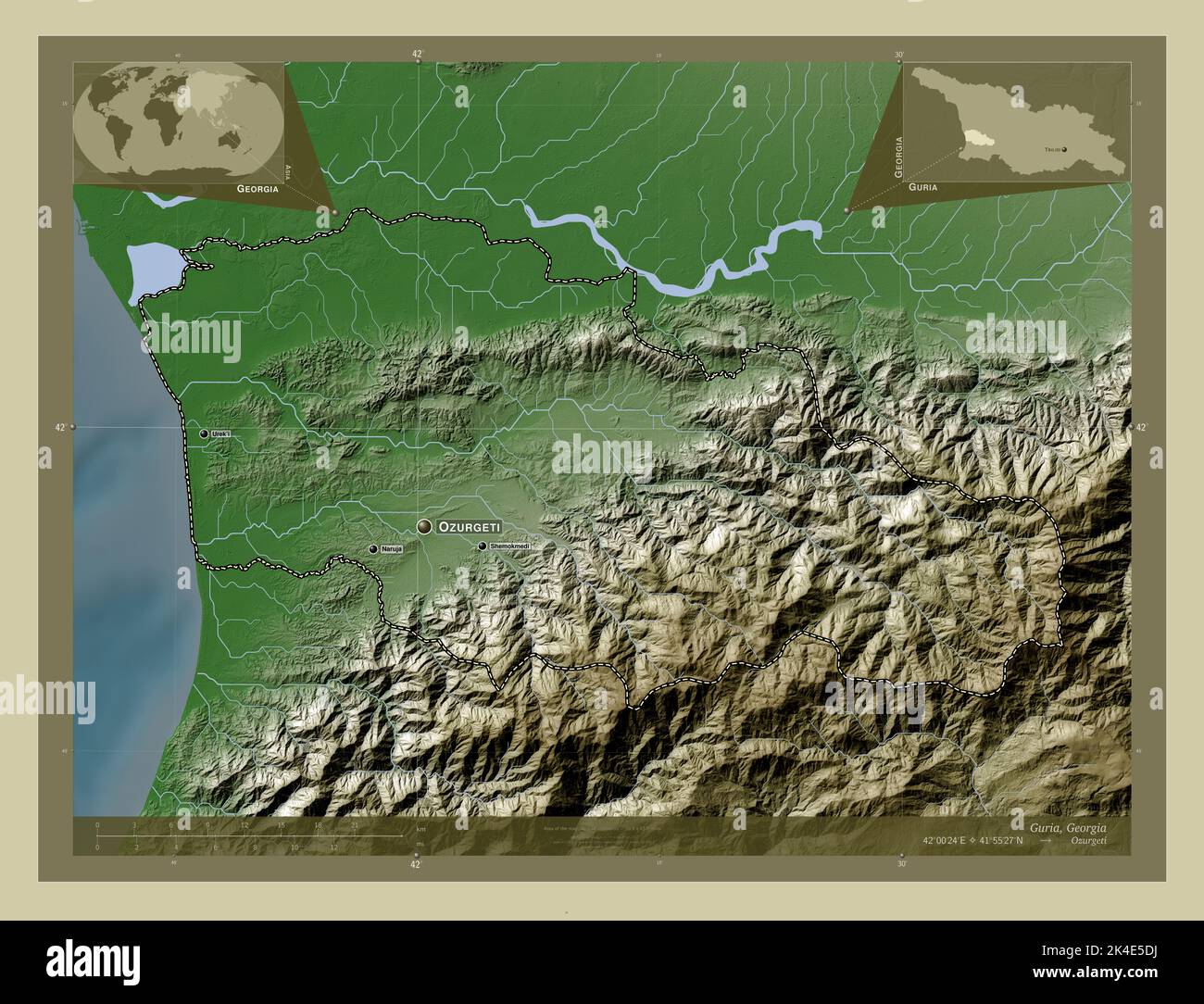 Guria, region of Georgia. Elevation map colored in wiki style with ...