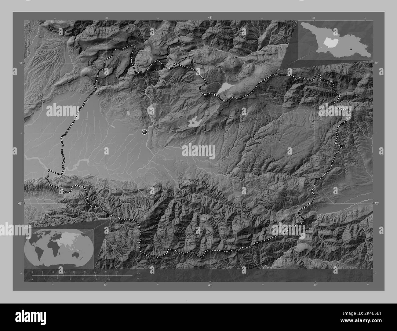 Imereti, region of Georgia. Grayscale elevation map with lakes and ...