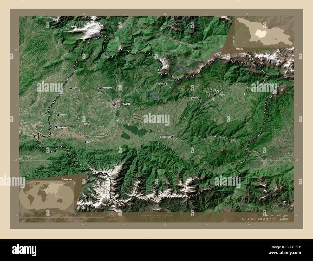 Imereti, region of Georgia. High resolution satellite map. Locations ...