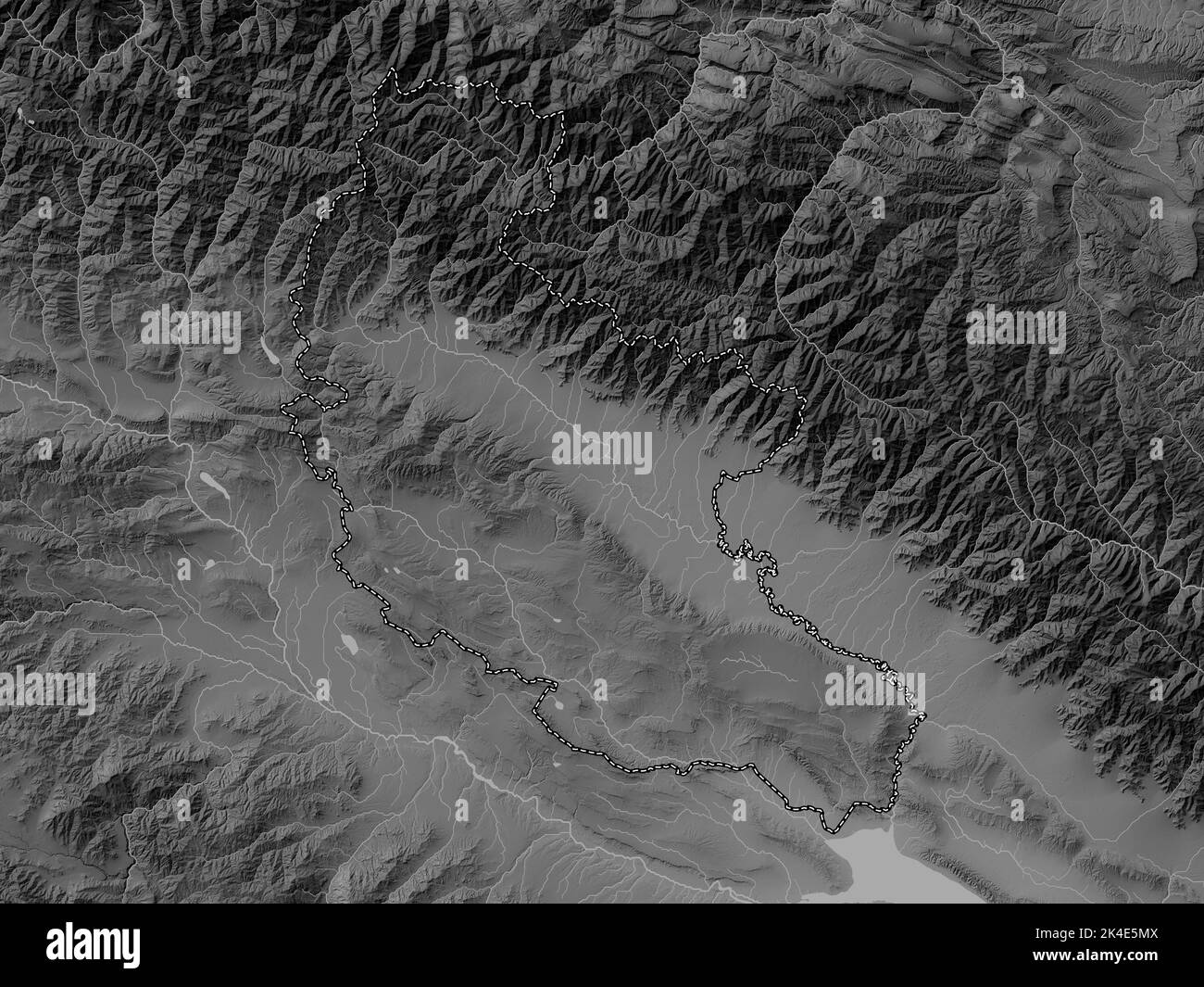 Kakheti, region of Georgia. Grayscale elevation map with lakes and ...