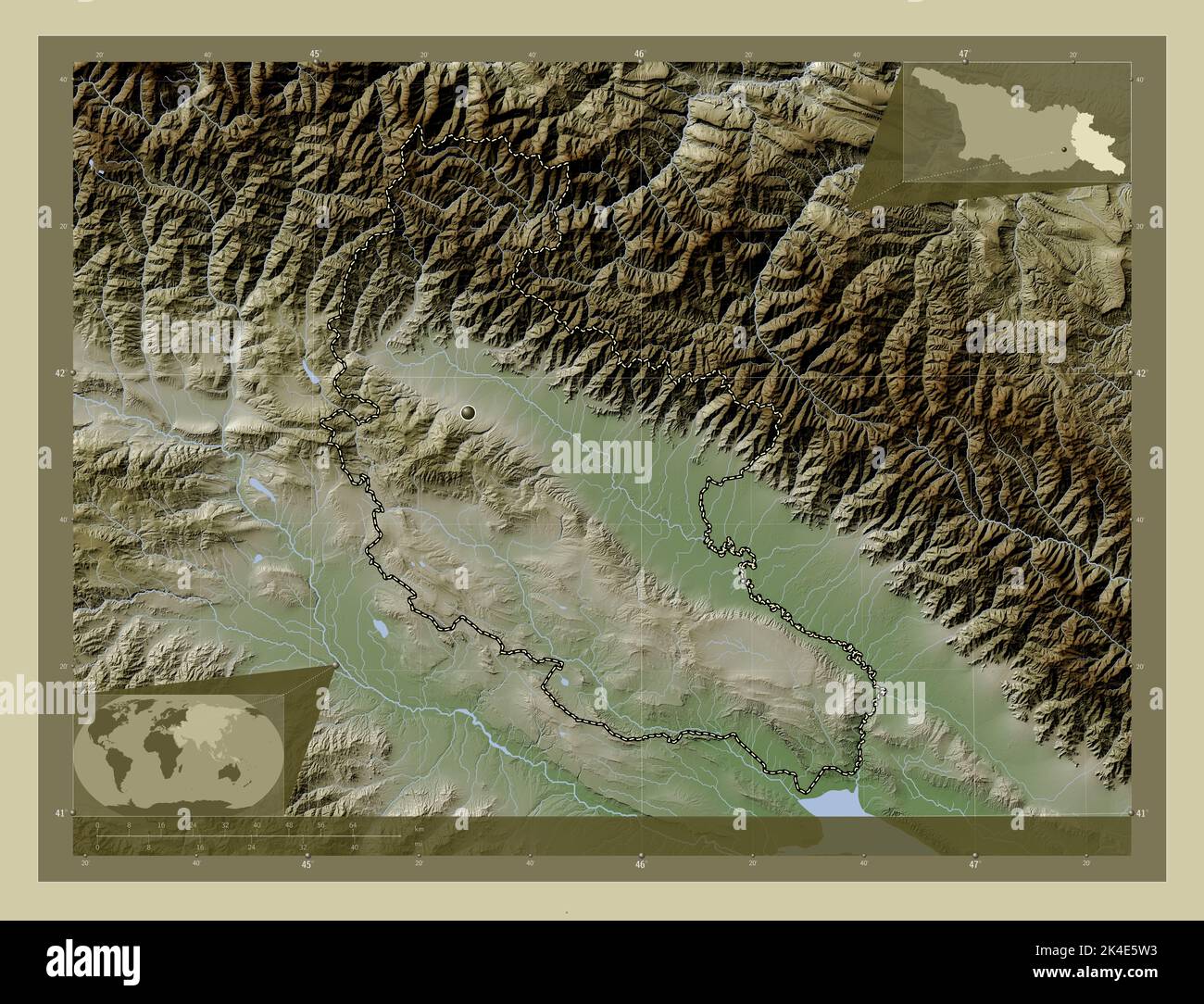 Kakheti, region of Georgia. Elevation map colored in wiki style with ...