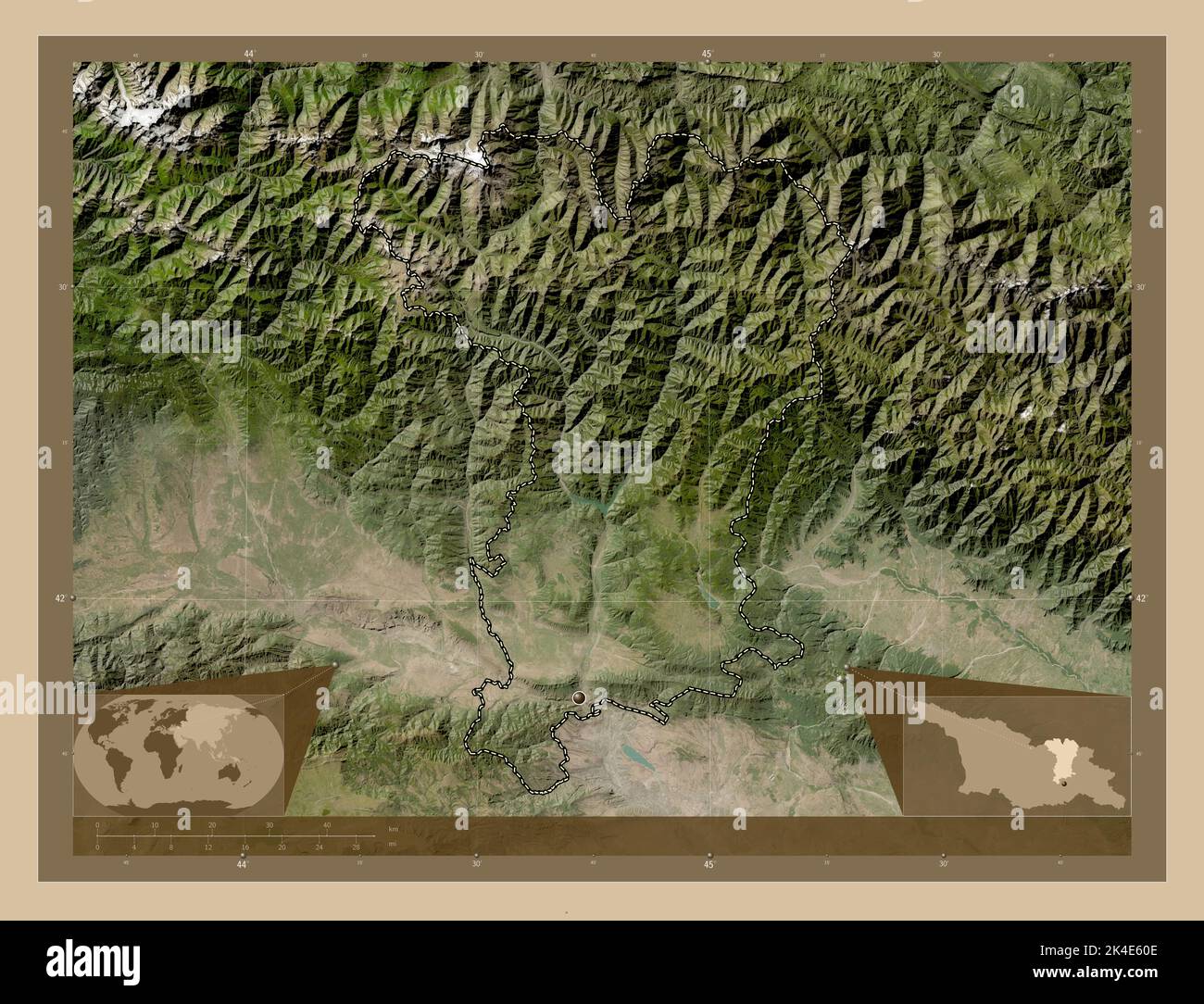 Mtskheta-Mtianeti, region of Georgia. Low resolution satellite map ...