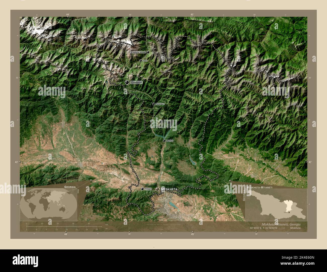 Mtskheta-Mtianeti, region of Georgia. High resolution satellite map ...