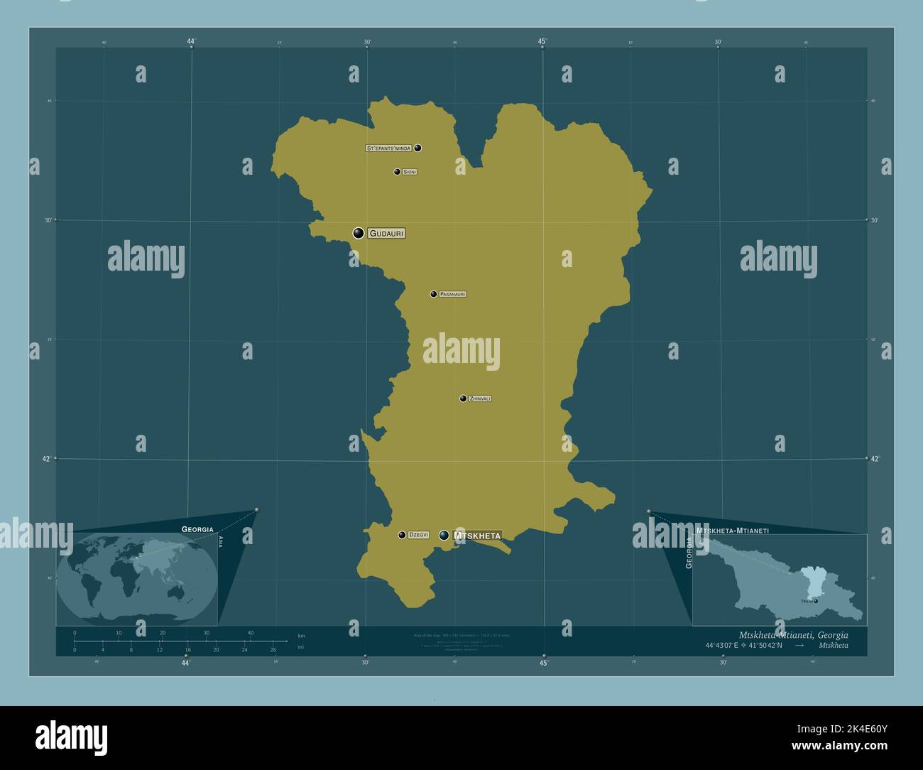 Mtskheta-Mtianeti, region of Georgia. Solid color shape. Locations and ...