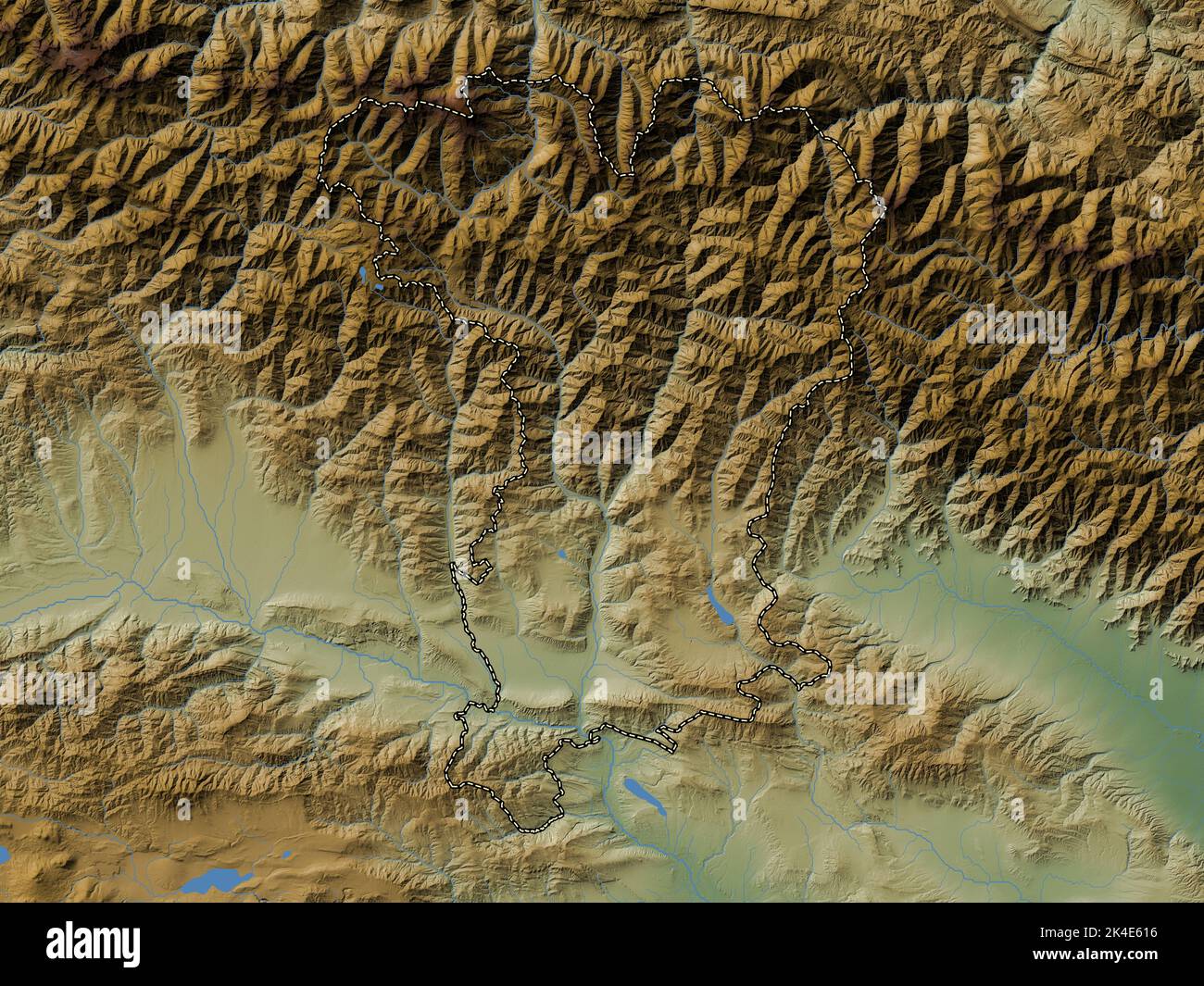 Mtskheta-Mtianeti, region of Georgia. Colored elevation map with lakes ...