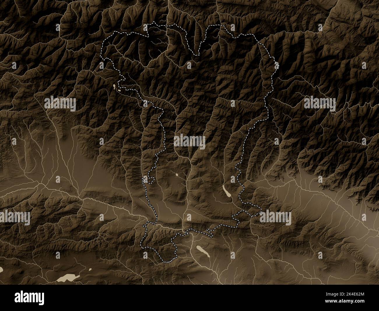 Mtskheta-Mtianeti, region of Georgia. Elevation map colored in sepia ...