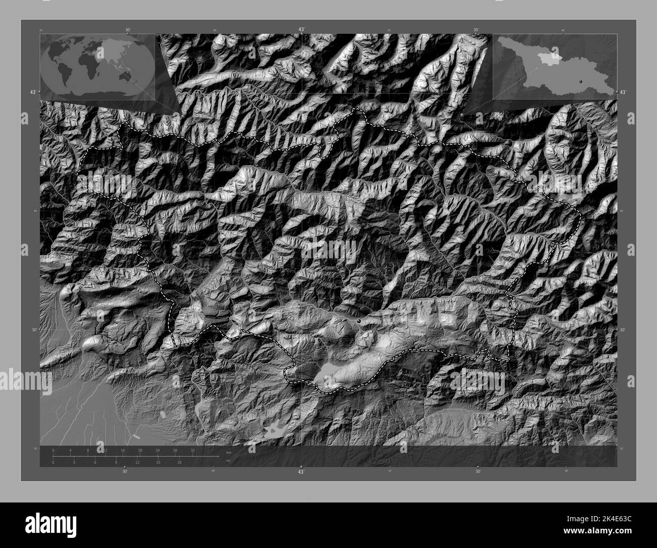 Racha-Lechkhumi-Kvemo Svaneti, region of Georgia. Bilevel elevation map ...