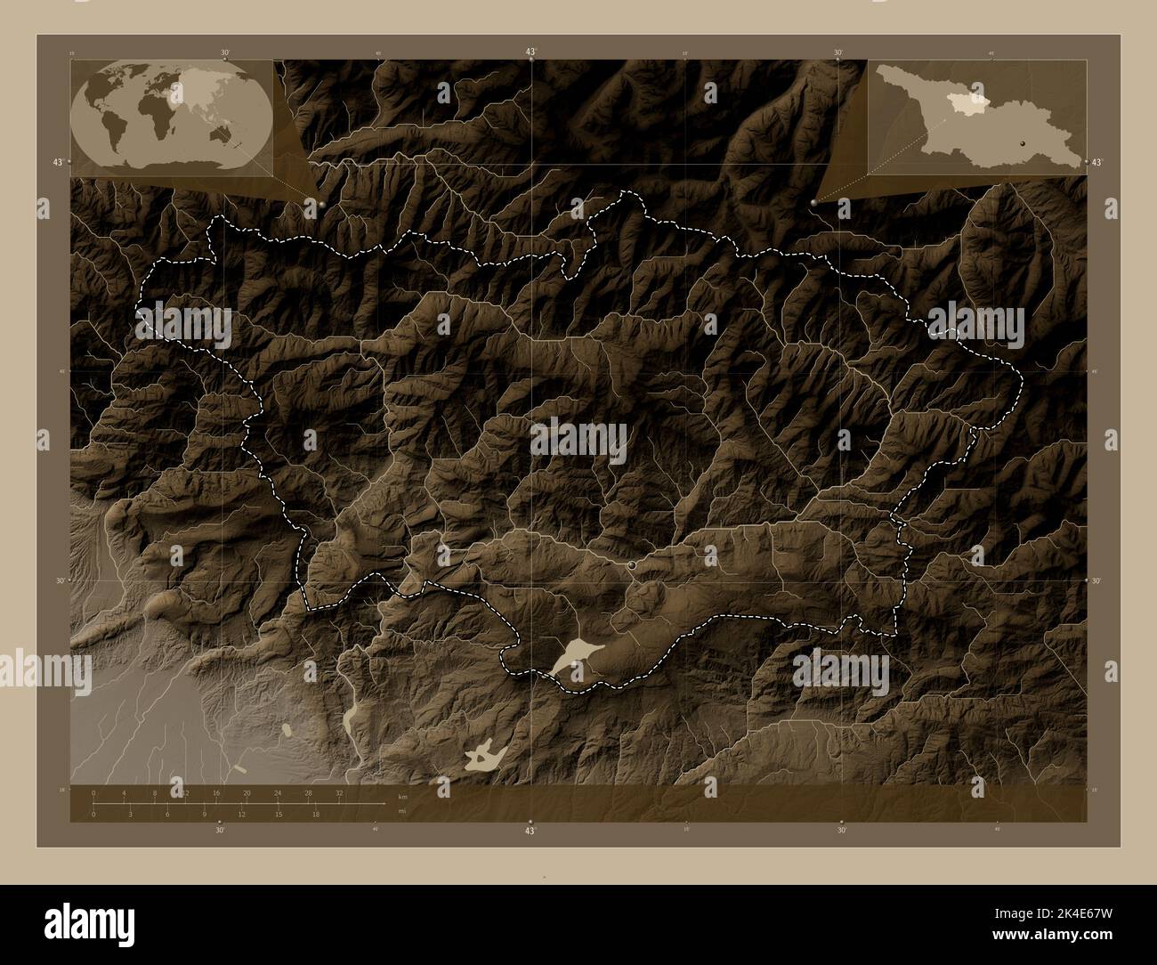 Racha-Lechkhumi-Kvemo Svaneti, region of Georgia. Elevation map colored ...