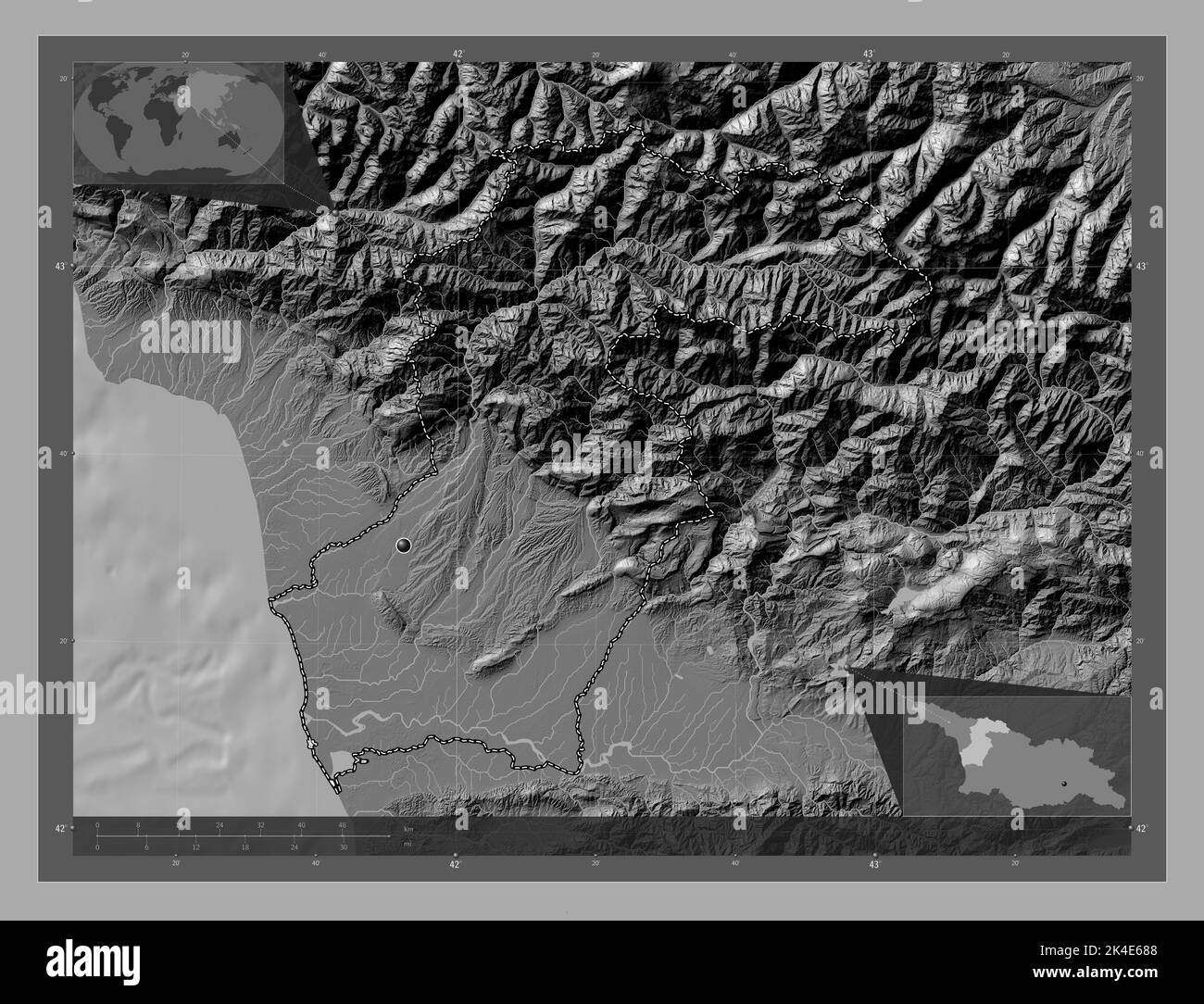 Samegrelo-Zemo Svaneti, region of Georgia. Bilevel elevation map with ...