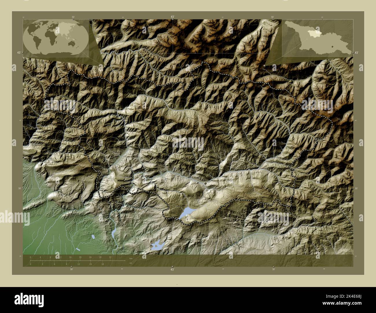Racha-Lechkhumi-Kvemo Svaneti, region of Georgia. Elevation map colored ...