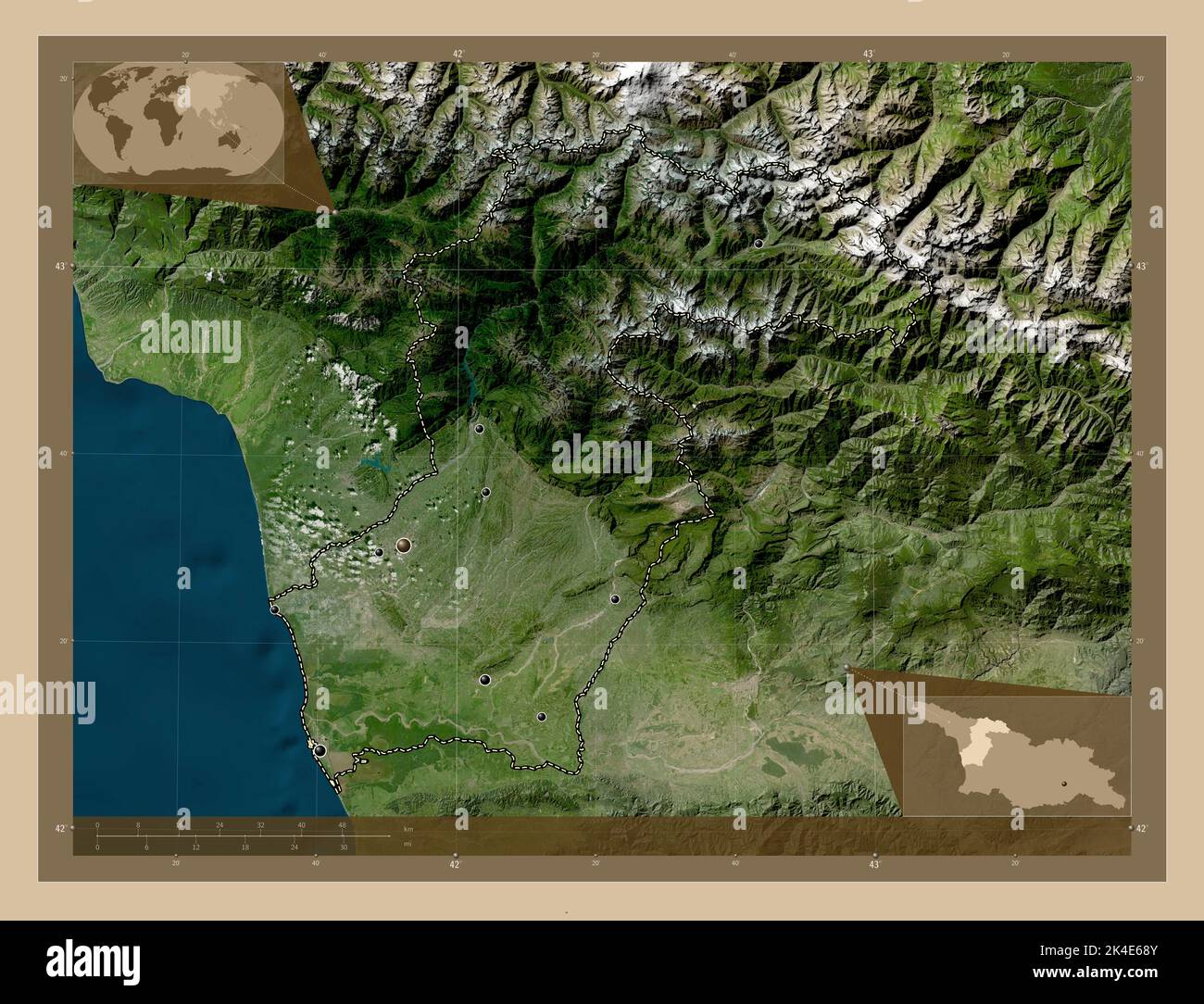 Samegrelo-Zemo Svaneti, region of Georgia. Low resolution satellite map ...