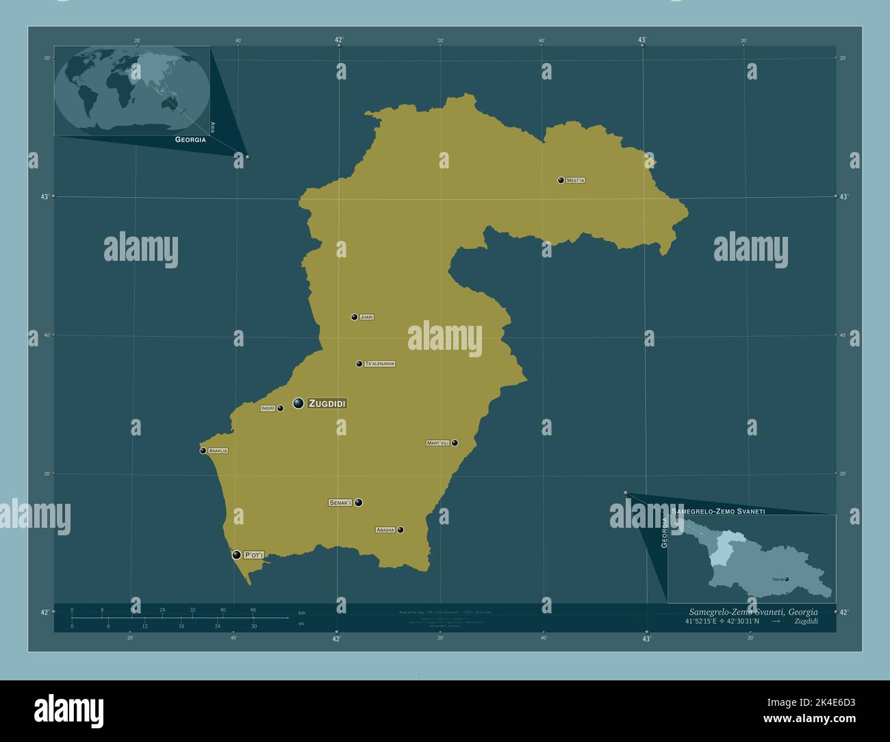 Samegrelo-Zemo Svaneti, region of Georgia. Solid color shape. Locations ...