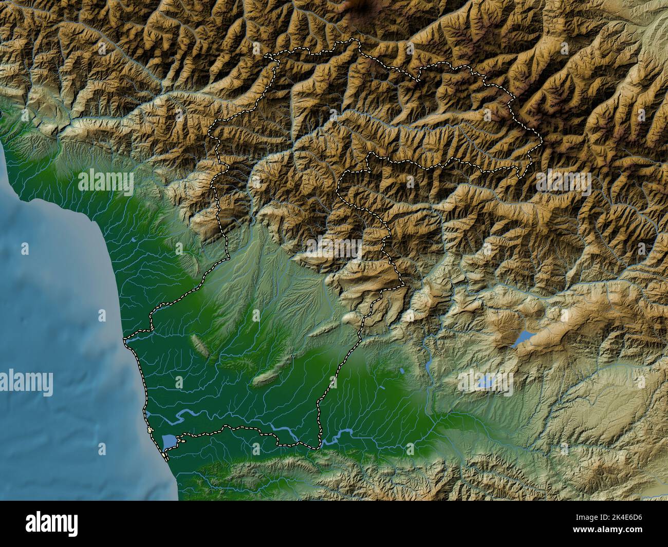 Samegrelo-Zemo Svaneti, region of Georgia. Colored elevation map with ...