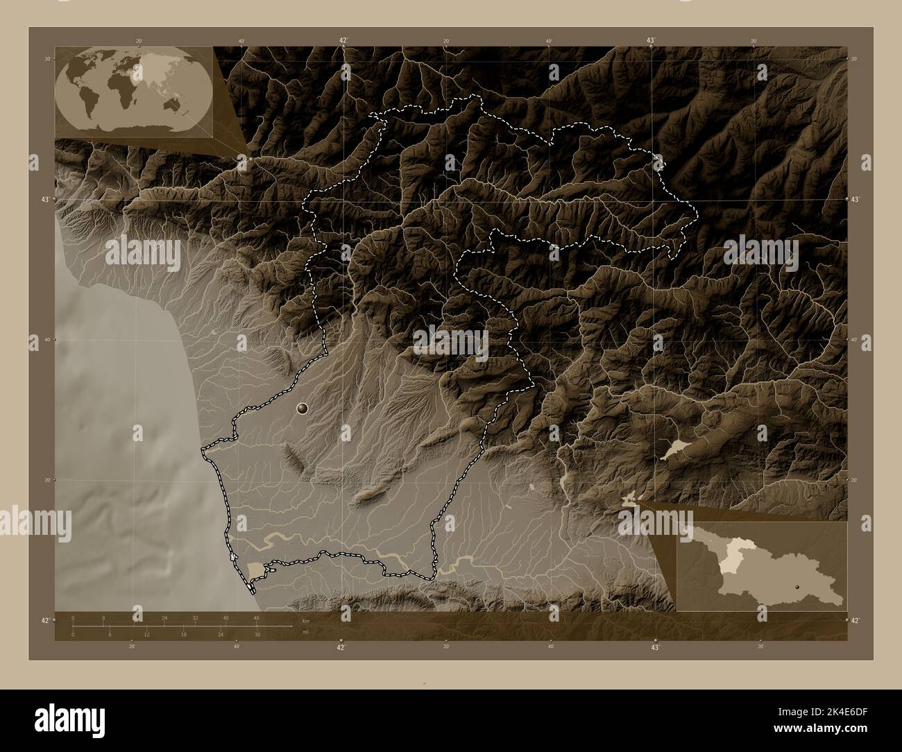 Samegrelo-Zemo Svaneti, region of Georgia. Elevation map colored in ...