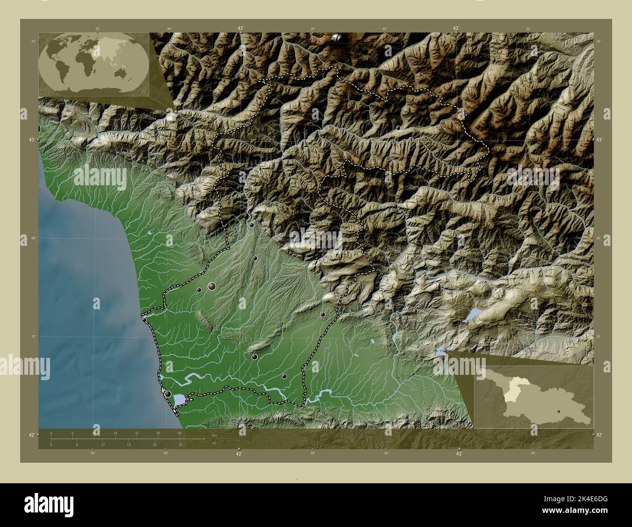 Samegrelo-Zemo Svaneti, region of Georgia. Elevation map colored in ...