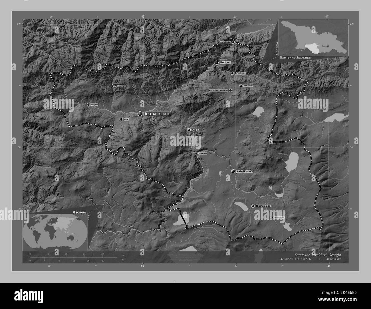Samtskhe-Javakheti, region of Georgia. Grayscale elevation map with ...