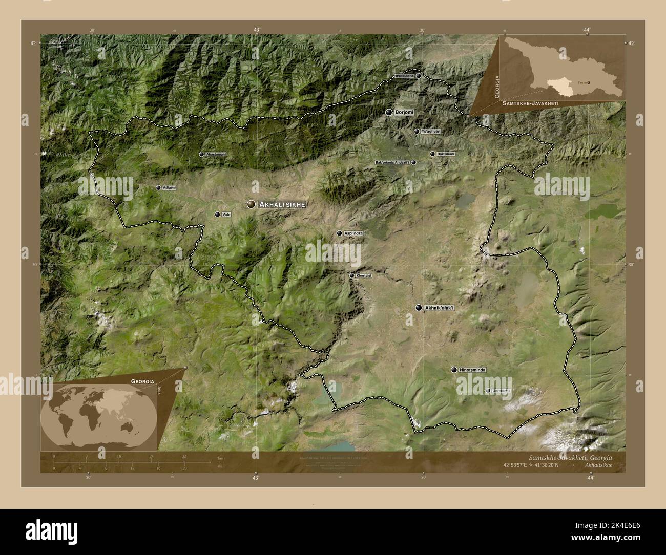 Samtskhe-Javakheti, region of Georgia. Low resolution satellite map ...