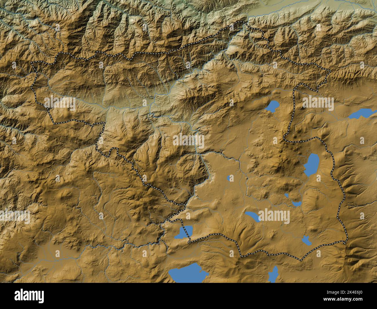 Samtskhe-Javakheti, region of Georgia. Colored elevation map with lakes and rivers Stock Photo ...