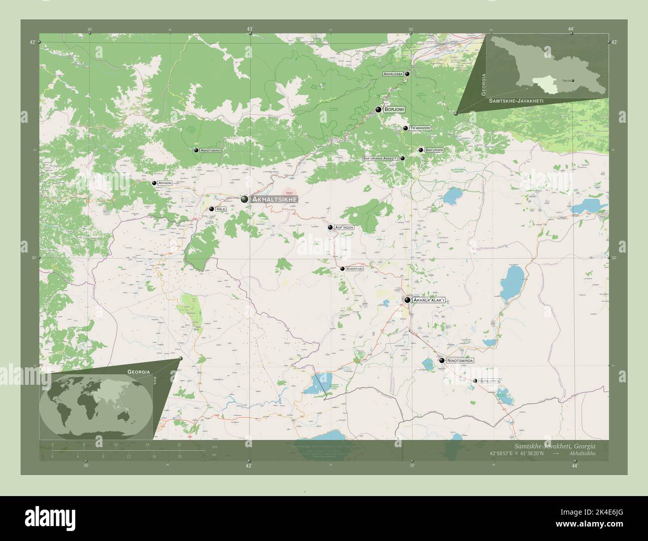 Samtskhe-Javakheti, region of Georgia. Open Street Map. Locations and names of major cities of ...