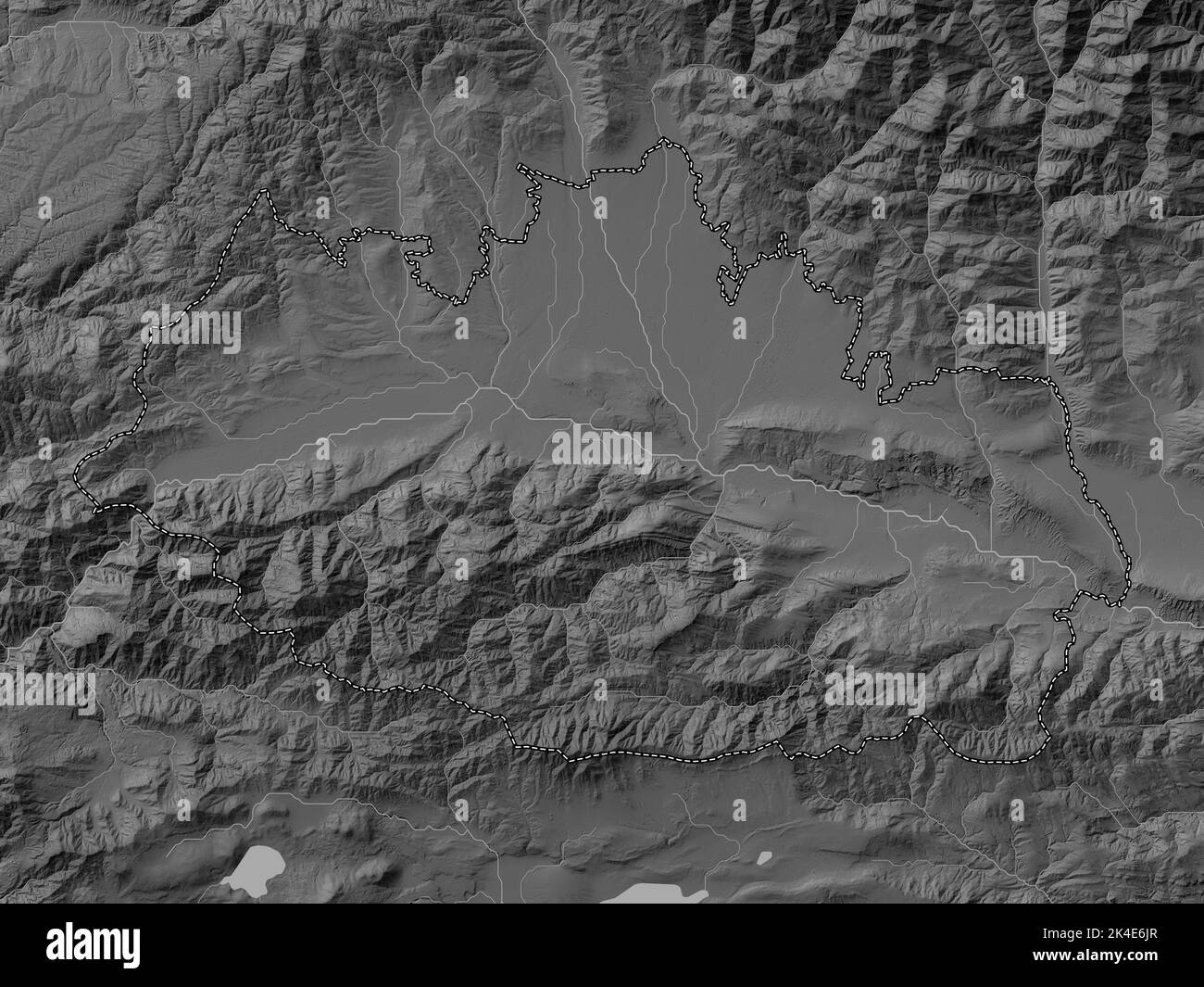 Shida Kartli, region of Georgia. Grayscale elevation map with lakes and ...