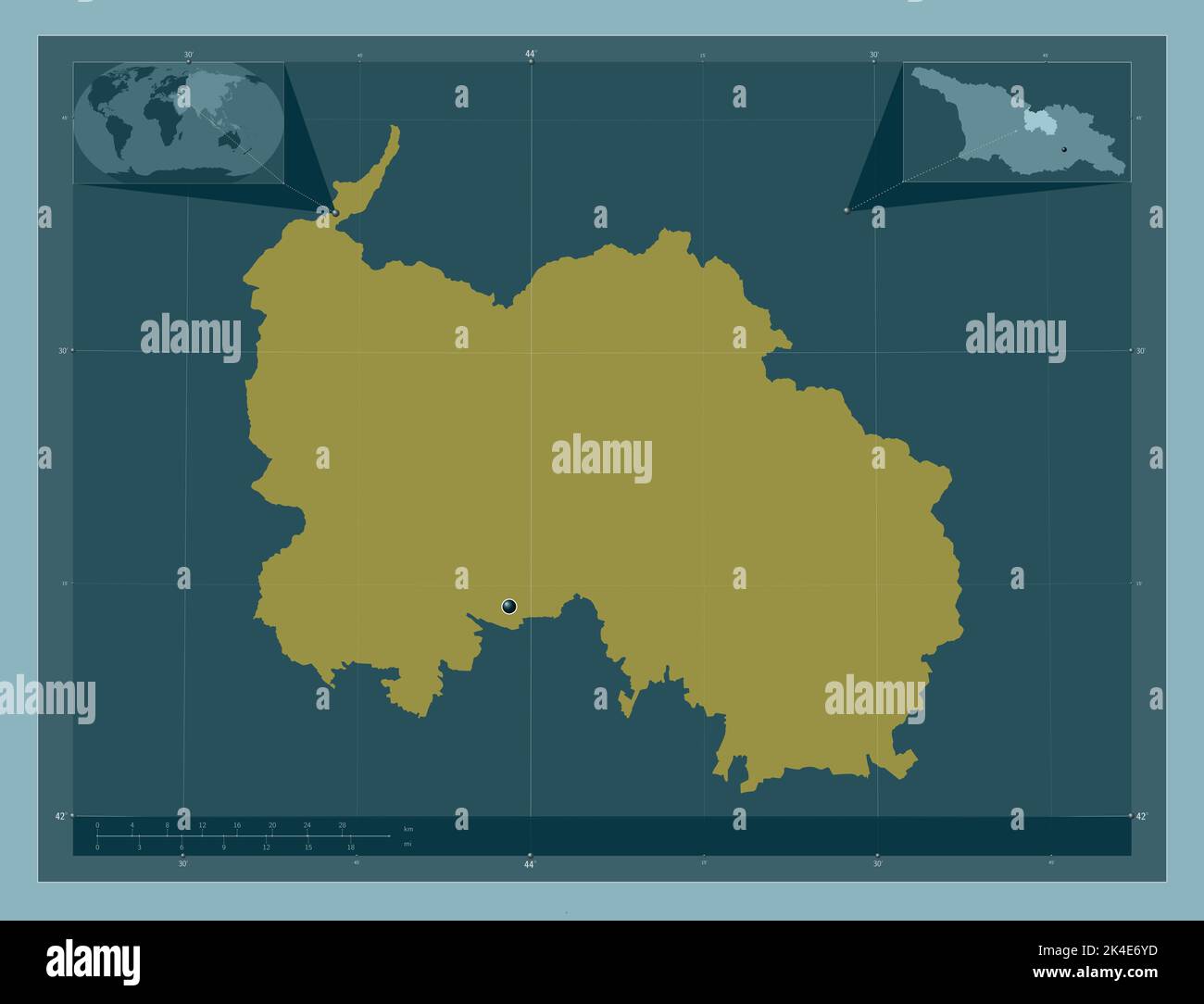 South Ossetia, independent city of Georgia. Solid color shape. Corner ...