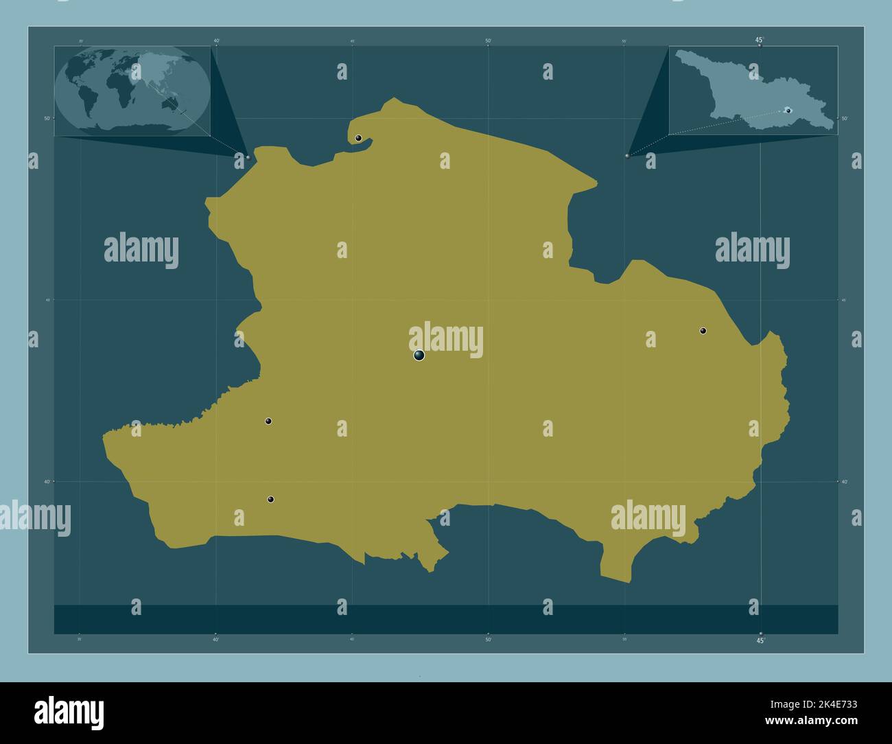 Tbilisi, independent city of Georgia. Solid color shape. Locations of ...