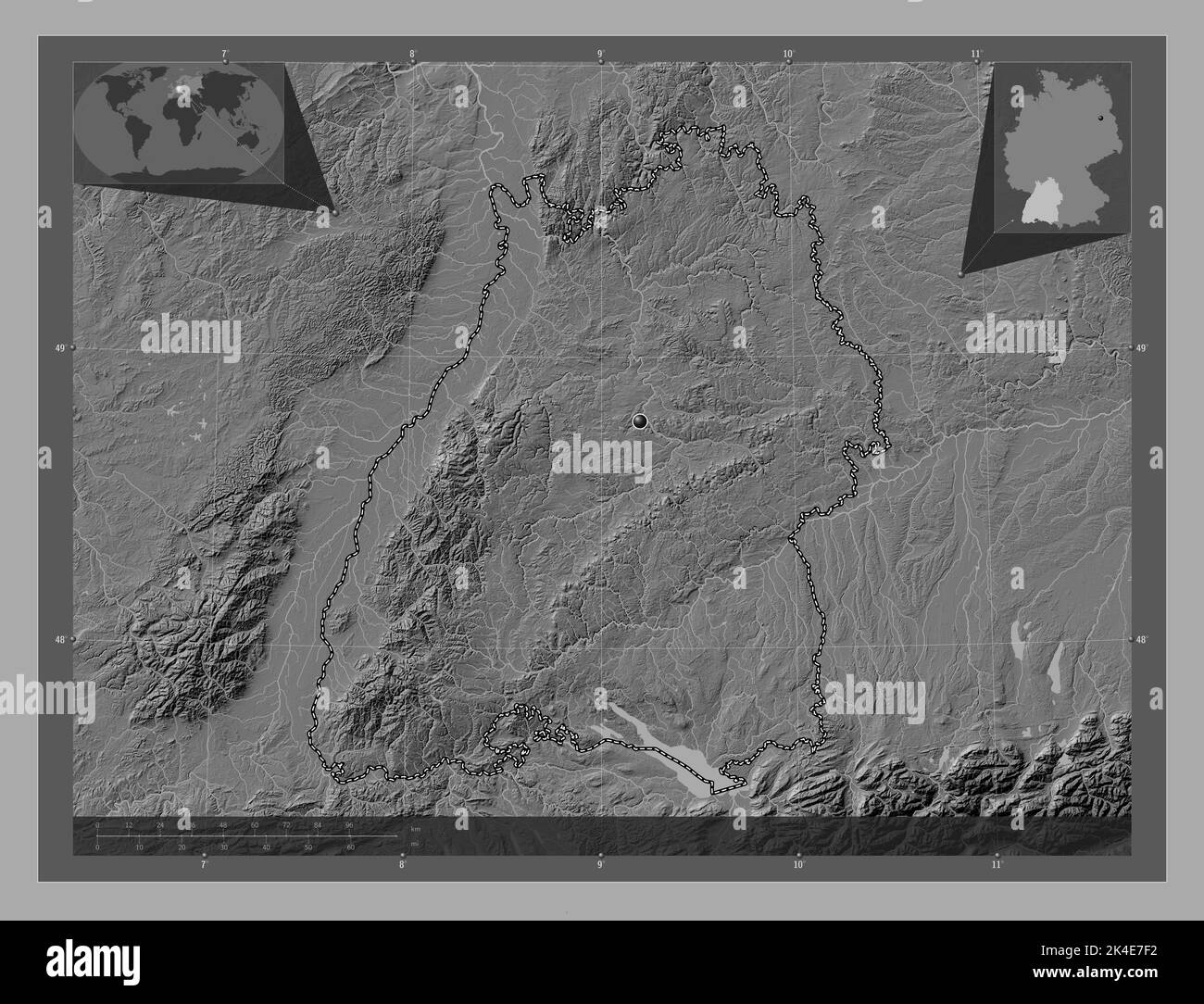 Baden-Wurttemberg, state of Germany. Bilevel elevation map with lakes ...