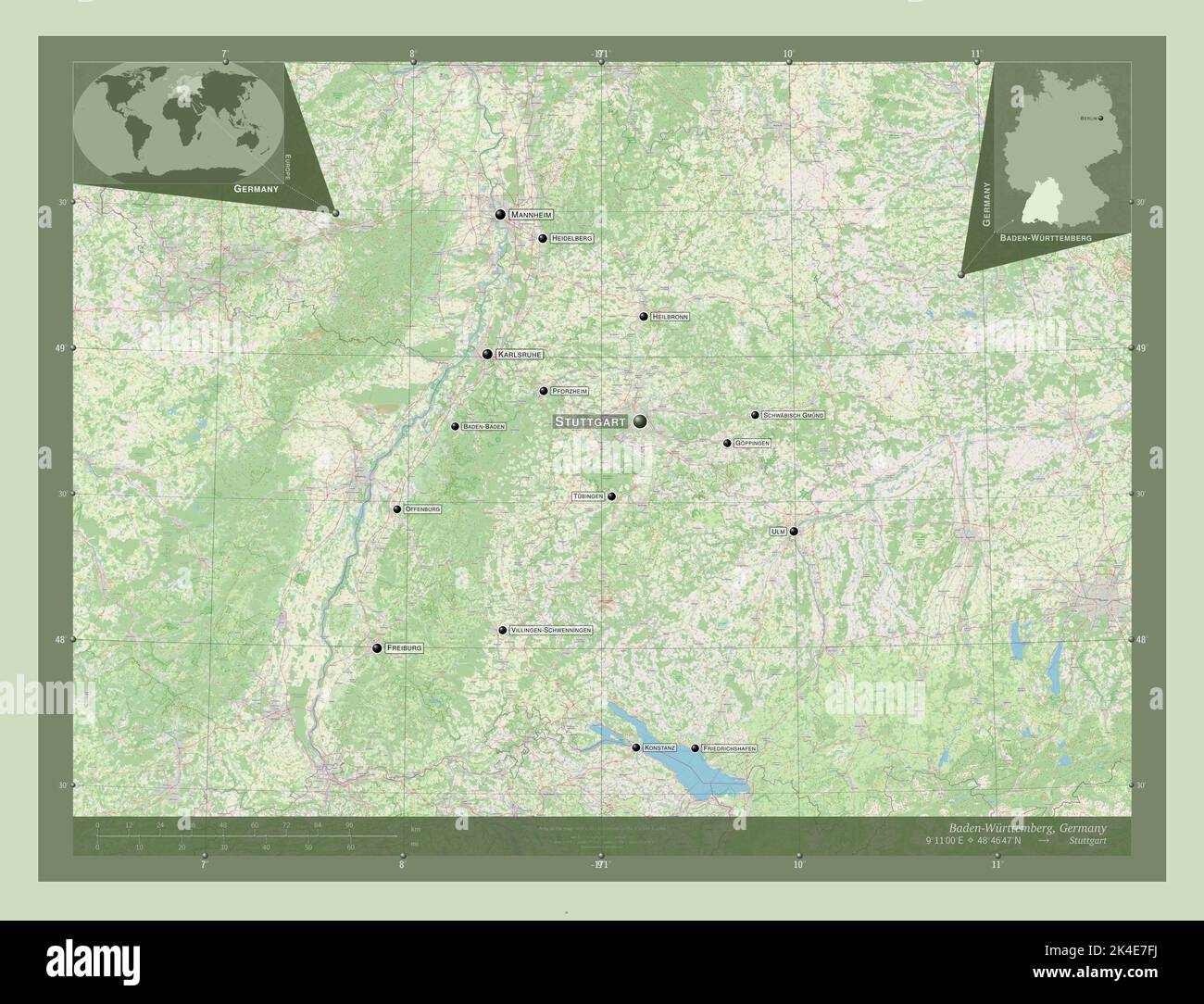 Baden-Wurttemberg, state of Germany. Open Street Map. Locations and ...