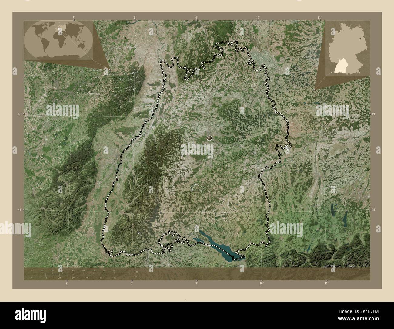 Baden-Wurttemberg, state of Germany. High resolution satellite map. Corner auxiliary location ...