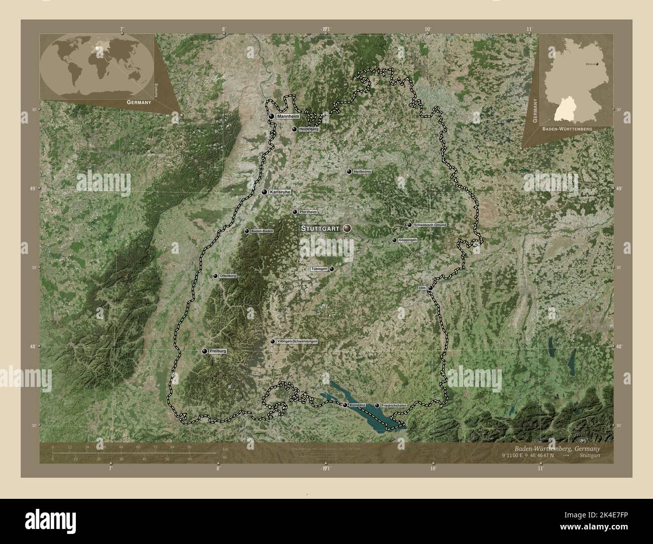 Baden-Wurttemberg, state of Germany. High resolution satellite map ...