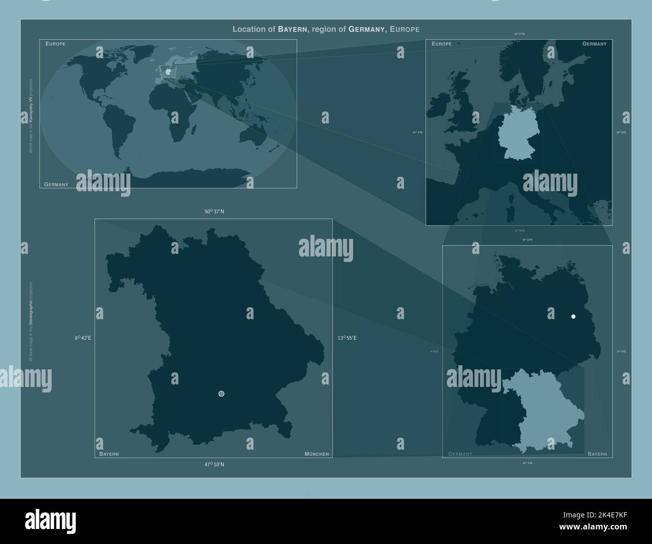 Bayern, region of Germany. Diagram showing the location of the region ...