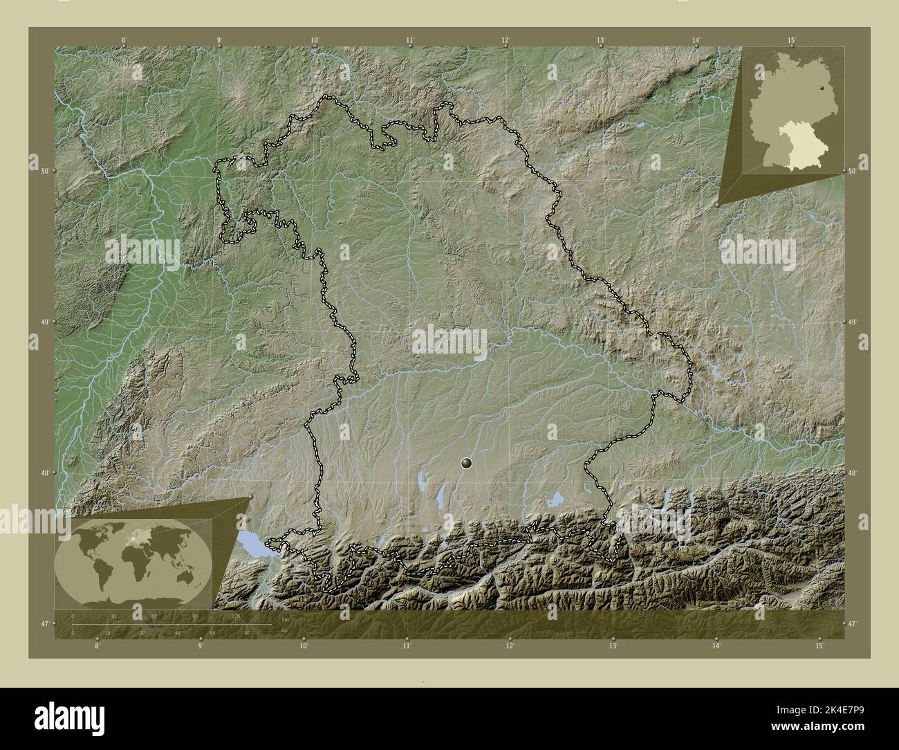 Bayern, region of Germany. Elevation map colored in wiki style with ...