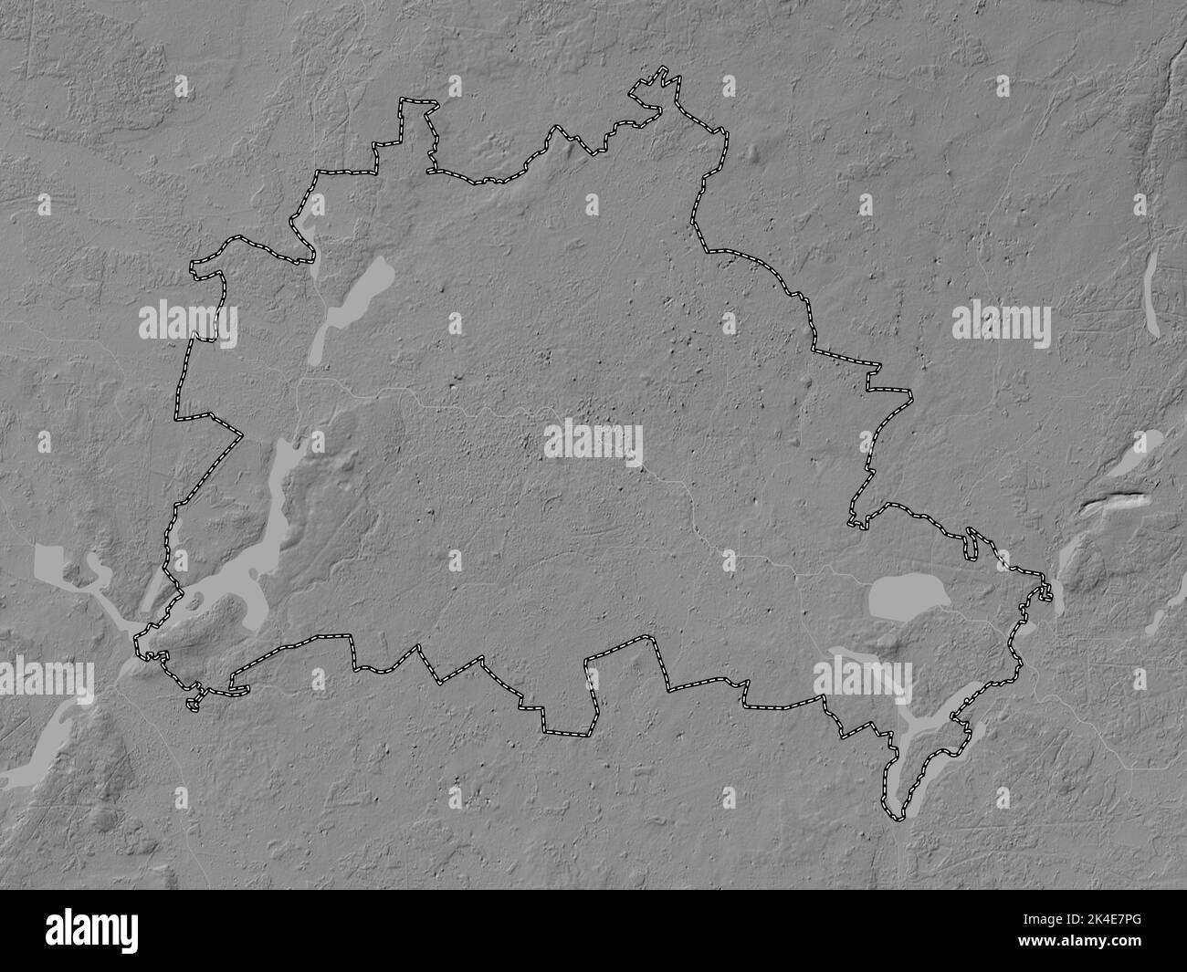 Berlin, state of Germany. Grayscale elevation map with lakes and rivers ...