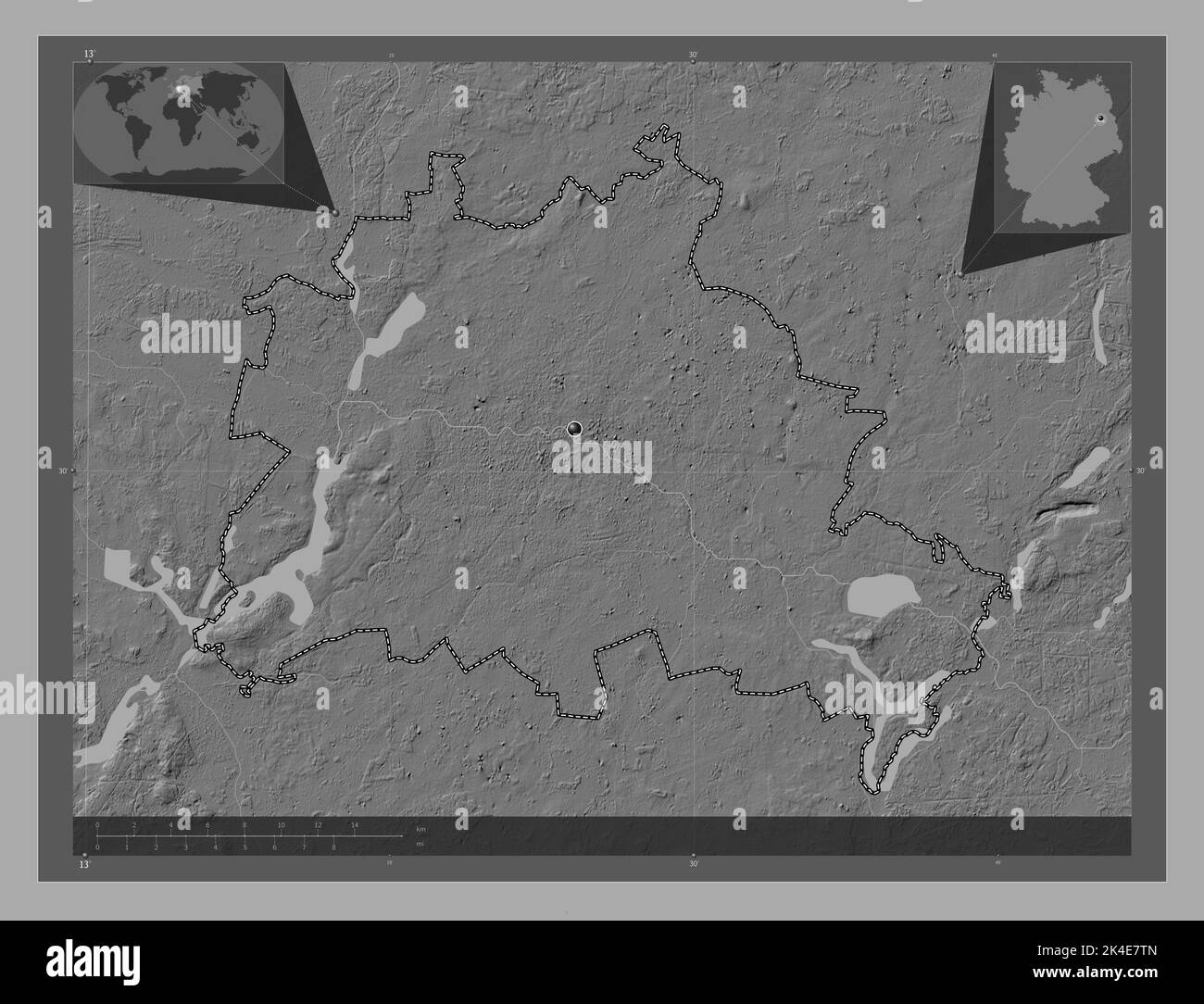 Berlin, state of Germany. Bilevel elevation map with lakes and rivers ...