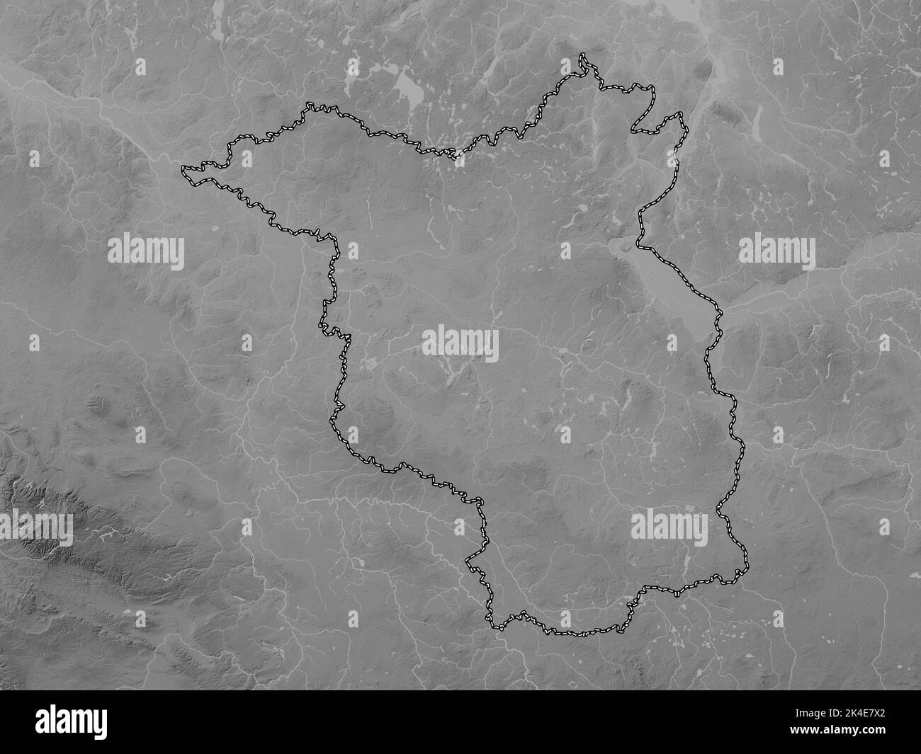 Brandenburg, state of Germany. Grayscale elevation map with lakes and ...