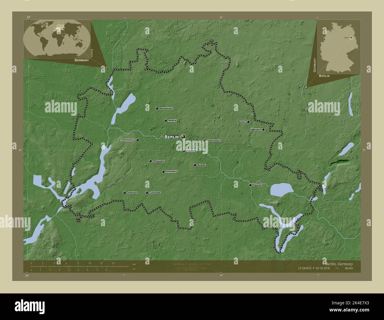 Berlin, state of Germany. Elevation map colored in wiki style with ...