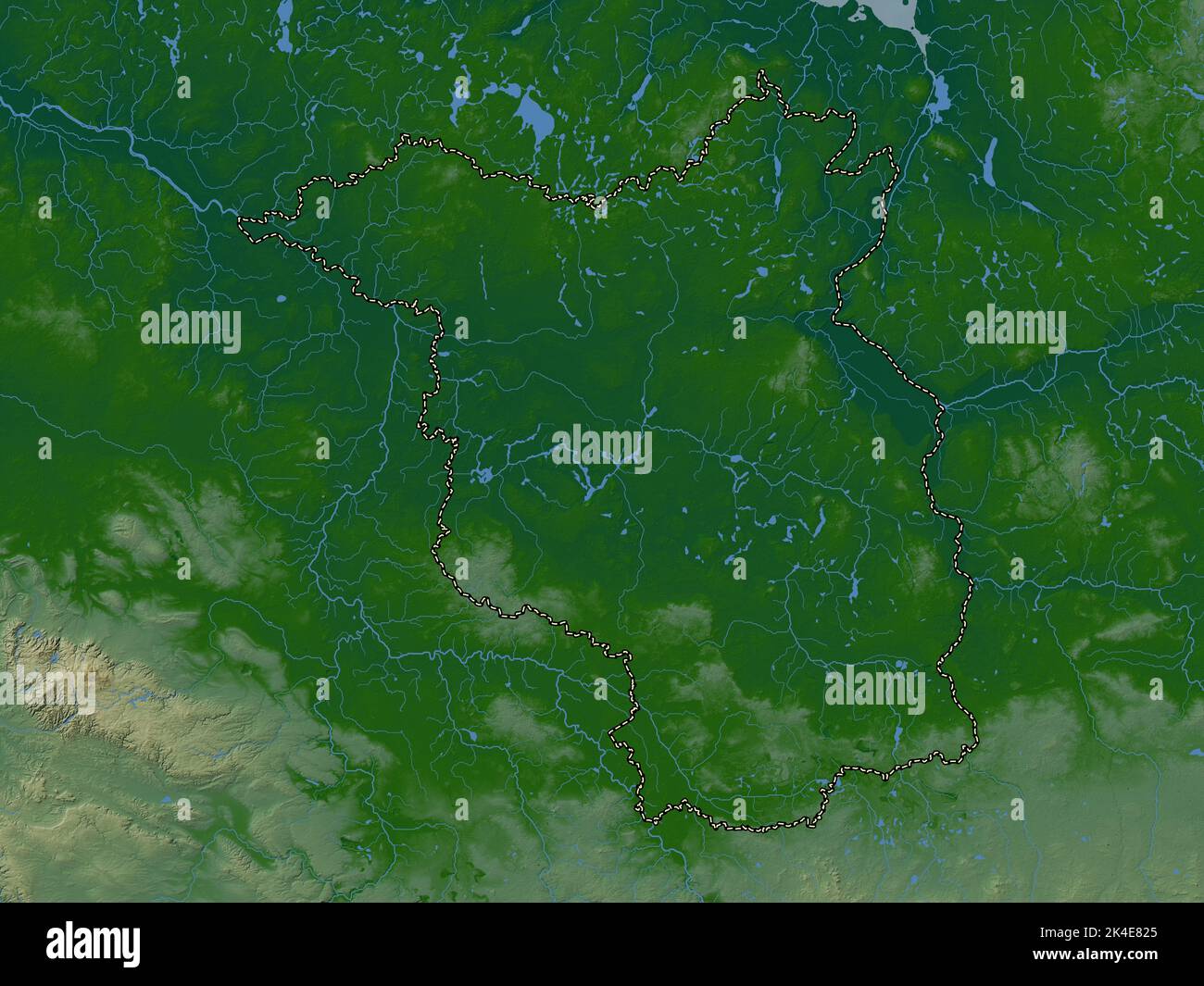 Brandenburg, state of Germany. Colored elevation map with lakes and ...