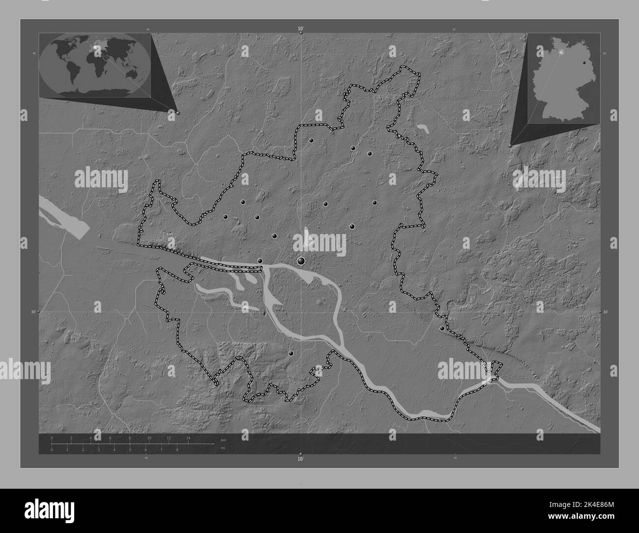 Hamburg, state of Germany. Bilevel elevation map with lakes and rivers ...