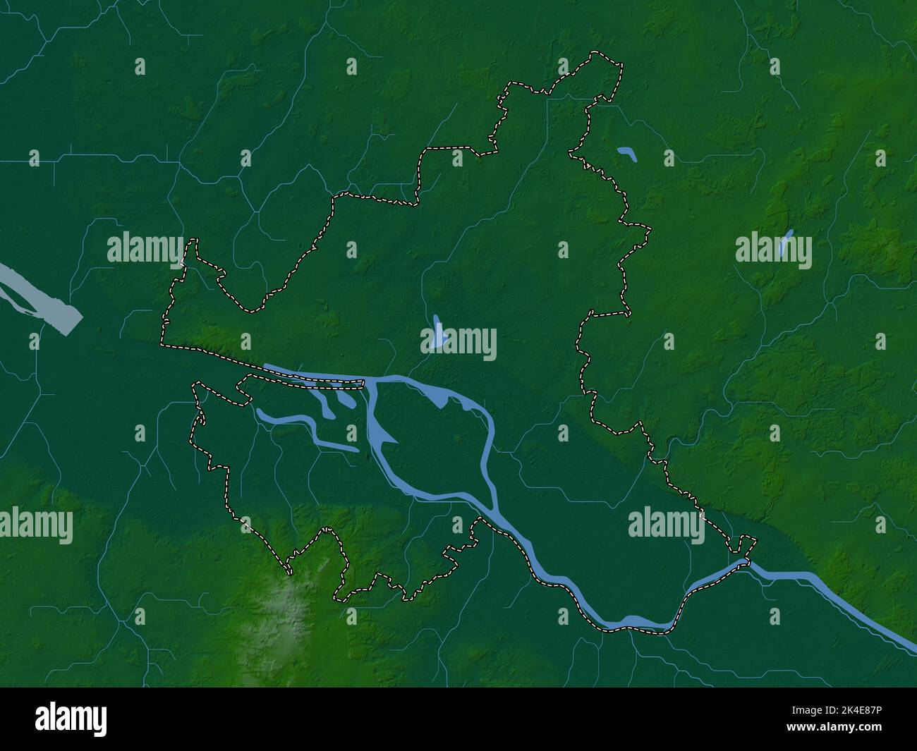 Hamburg, state of Germany. Colored elevation map with lakes and rivers ...